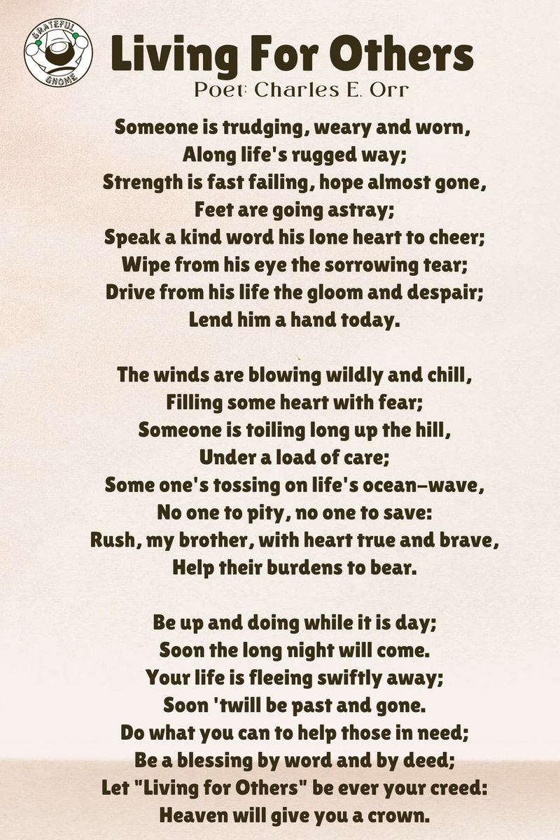 Inspiring Poems - Living For Others – Grateful Gnome