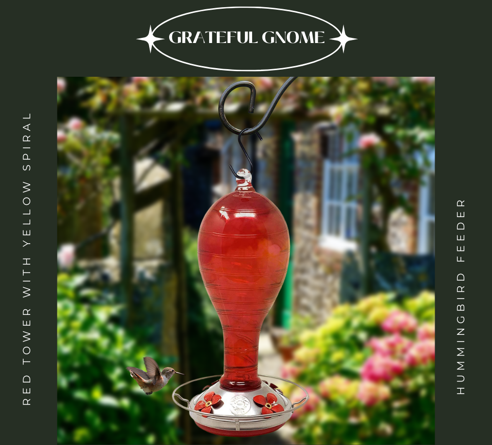 Red Tower with Yellow Spiral Hummingbird Feeder – Grateful Gnome