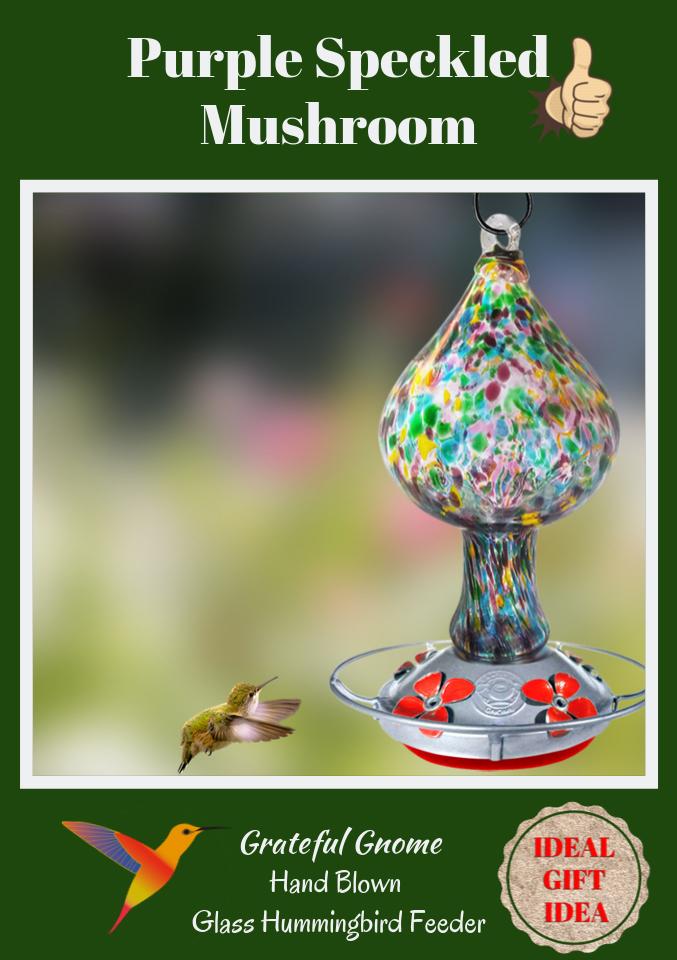 Purple Speckled Mushroom - Hand Blown Glass Hummingbird Feeder ...