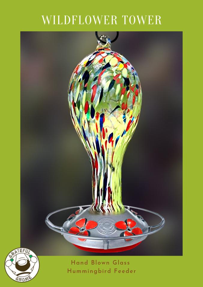 Wildflower Tower - Hand Blown Glass Hummingbird Feeder – Grateful Gnome
