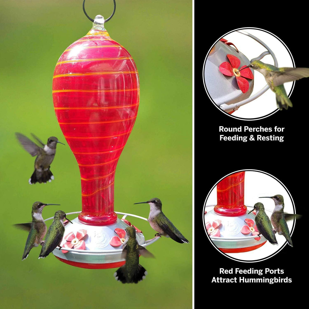 Red Tower with Yellow Spiral Hummingbird Feeder - 30 floz – Grateful Gnome