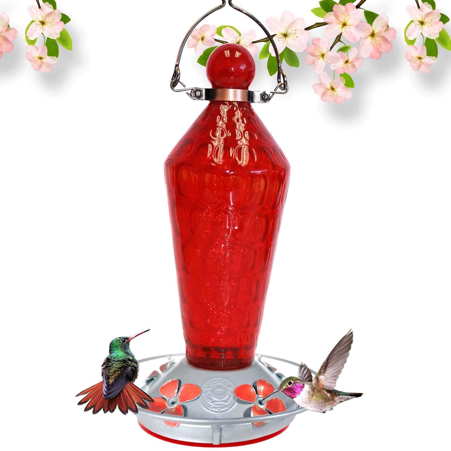 Red Wand with Metal Clamp Hanger - Hummingbird Feeder - Hand Blown Gla ...
