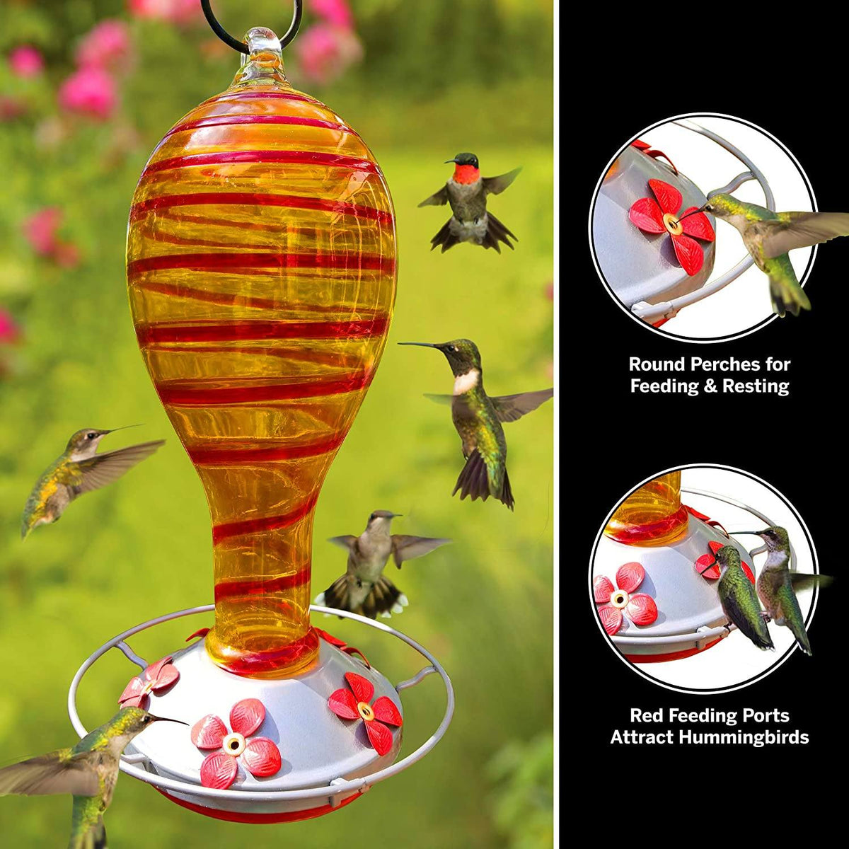 Yellow Tower with Red Spiral Hummingbird Feeder - 30 Fluid Ounces ...
